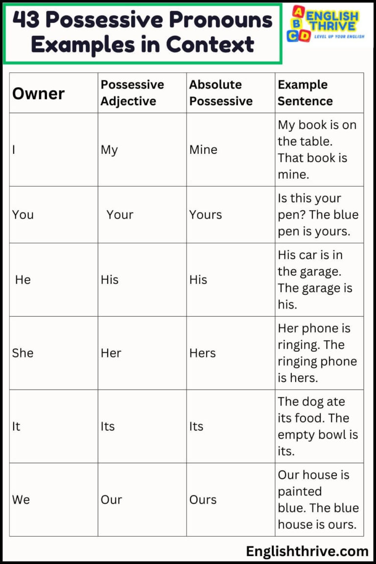 43 Possessive Pronouns Examples With Clear Rules And Usage Guide