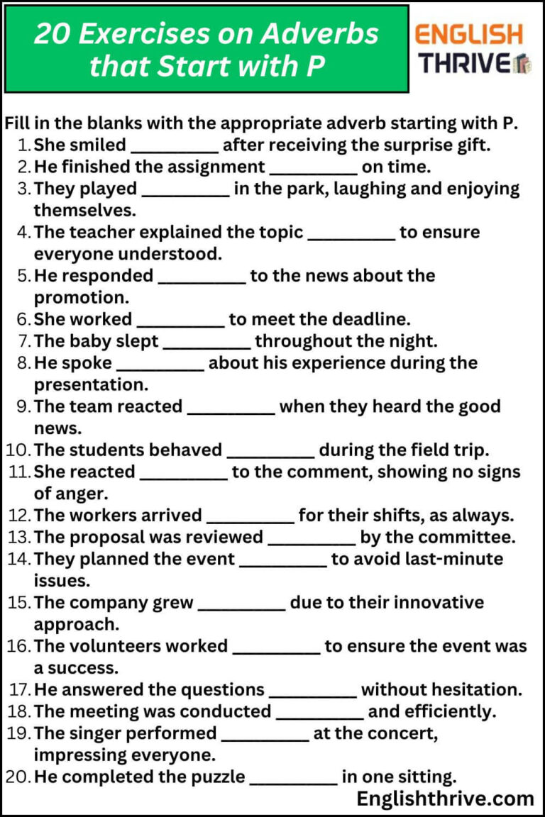 Adverbs That Start With P Example And Exercise