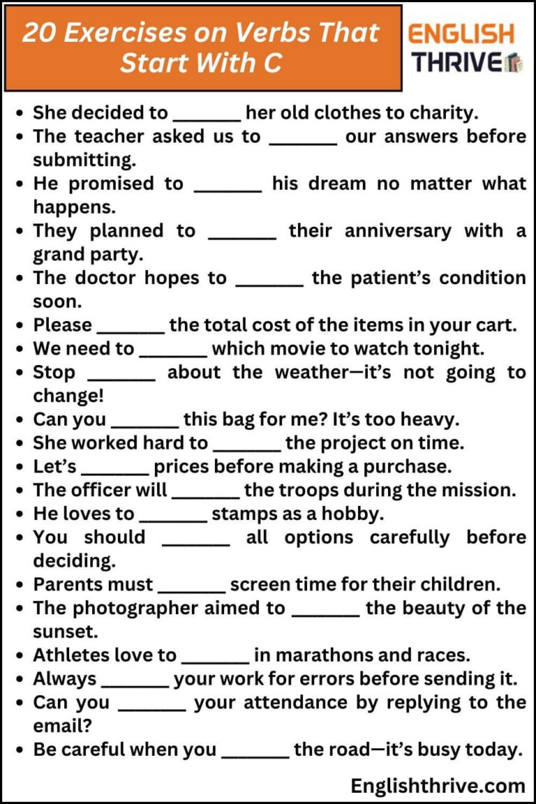 Verb That Start With C Examples And Exercises