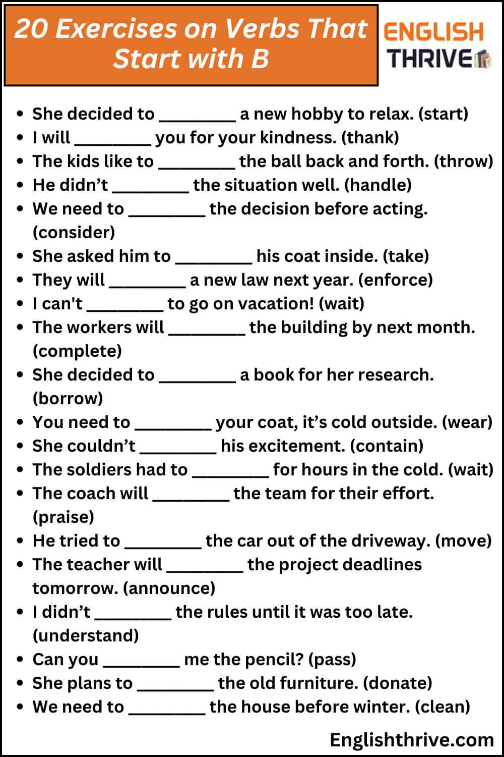 Verbs That Start With B: Examples And Exercises