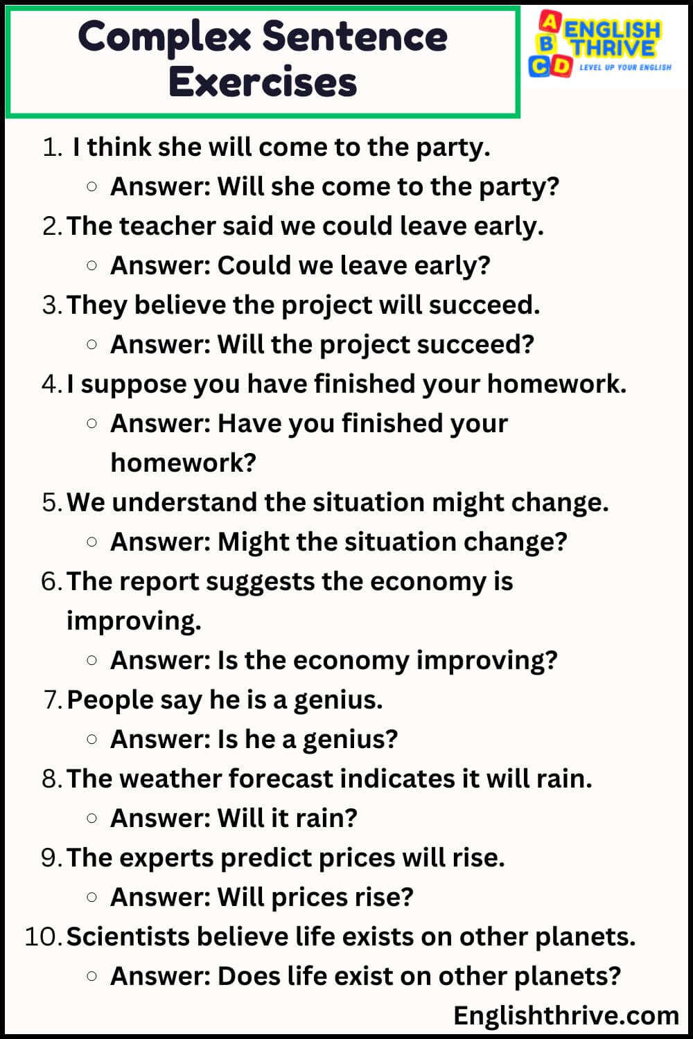 Assertive To Interrogative Sentence Transformation Exercises With Answers