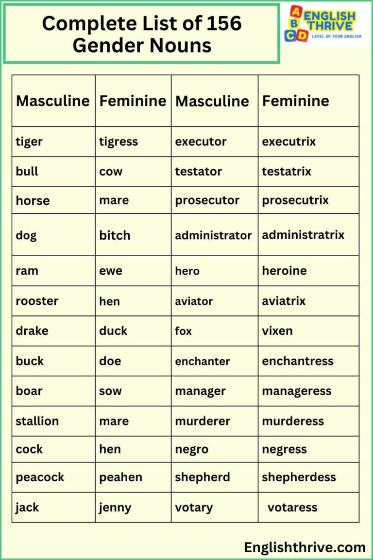 156 Gender Nouns Examples-Complete Guide