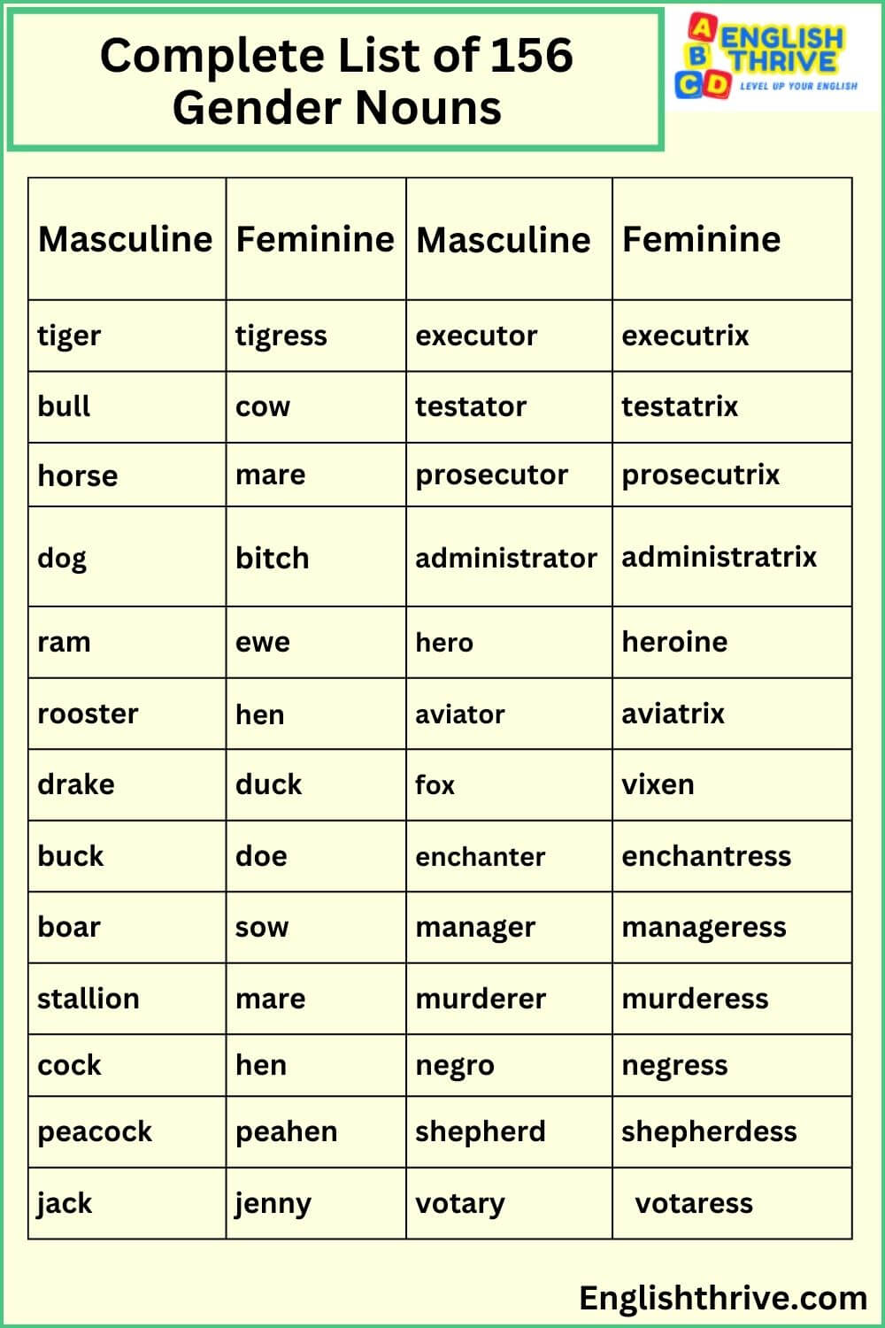 156 Gender Nouns Examples-Complete Guide