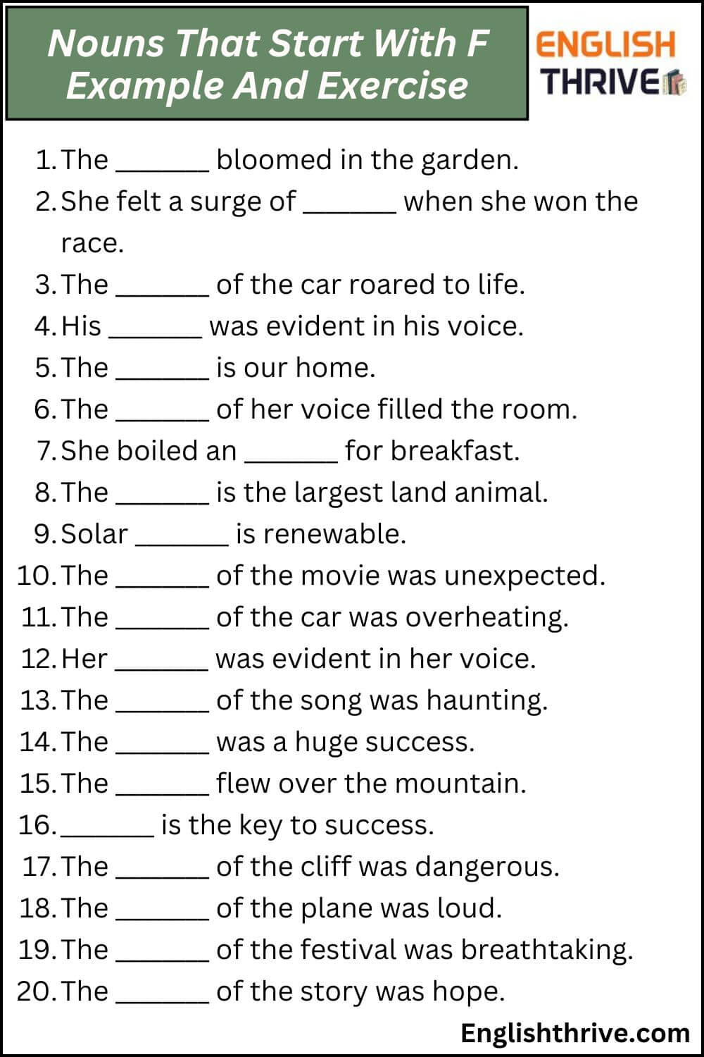 Nouns That Start With F- Example And Exercise
