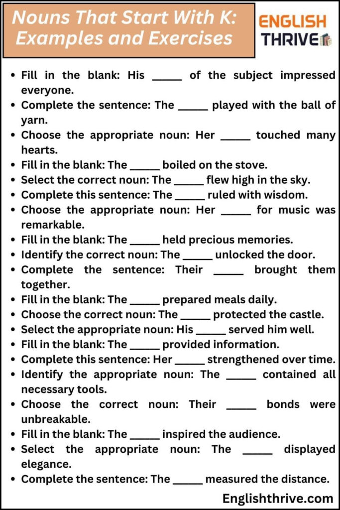 Nouns That Start With K-Examples And Exercises