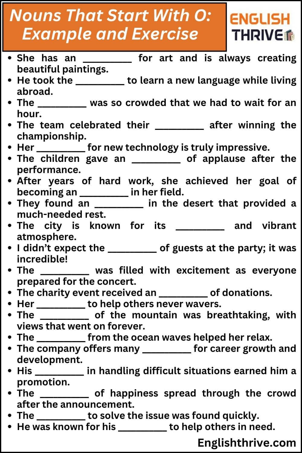 Nouns That Start With O: Example And Exercise