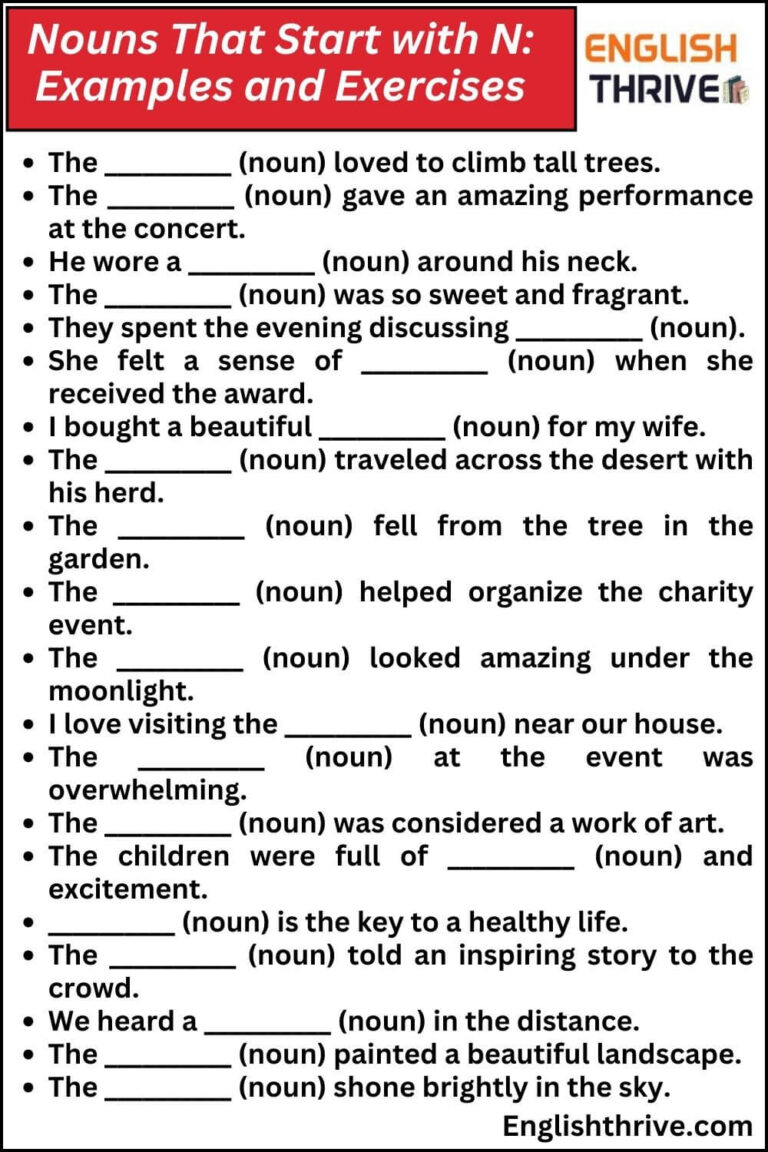 Nouns That Start With N: Examples And Exercises