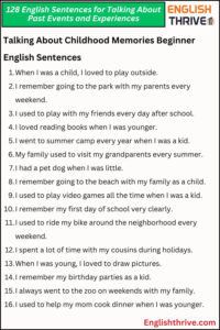 128 English Sentences For: Talking About Past Events And Experiences