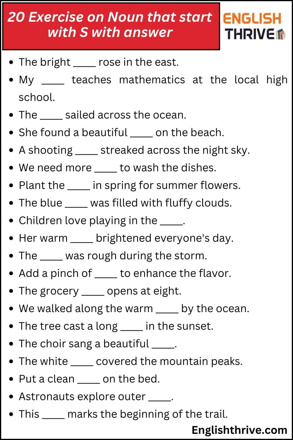 Nouns That Start With S With Examples And Practice