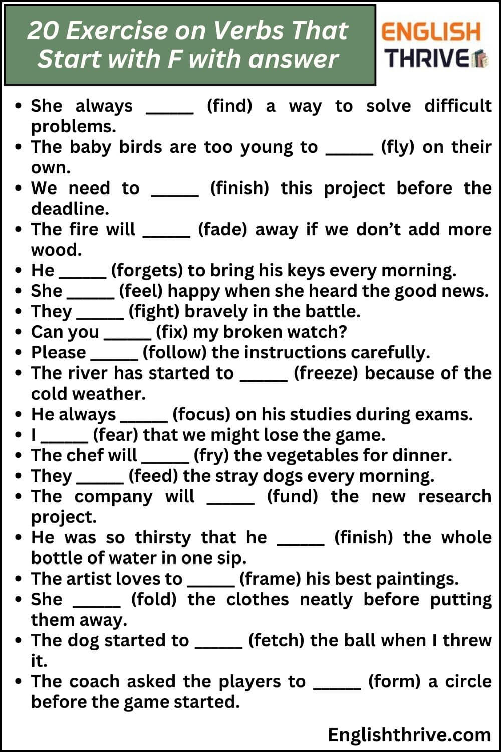 Verbs That Start With F Examples And Exercises