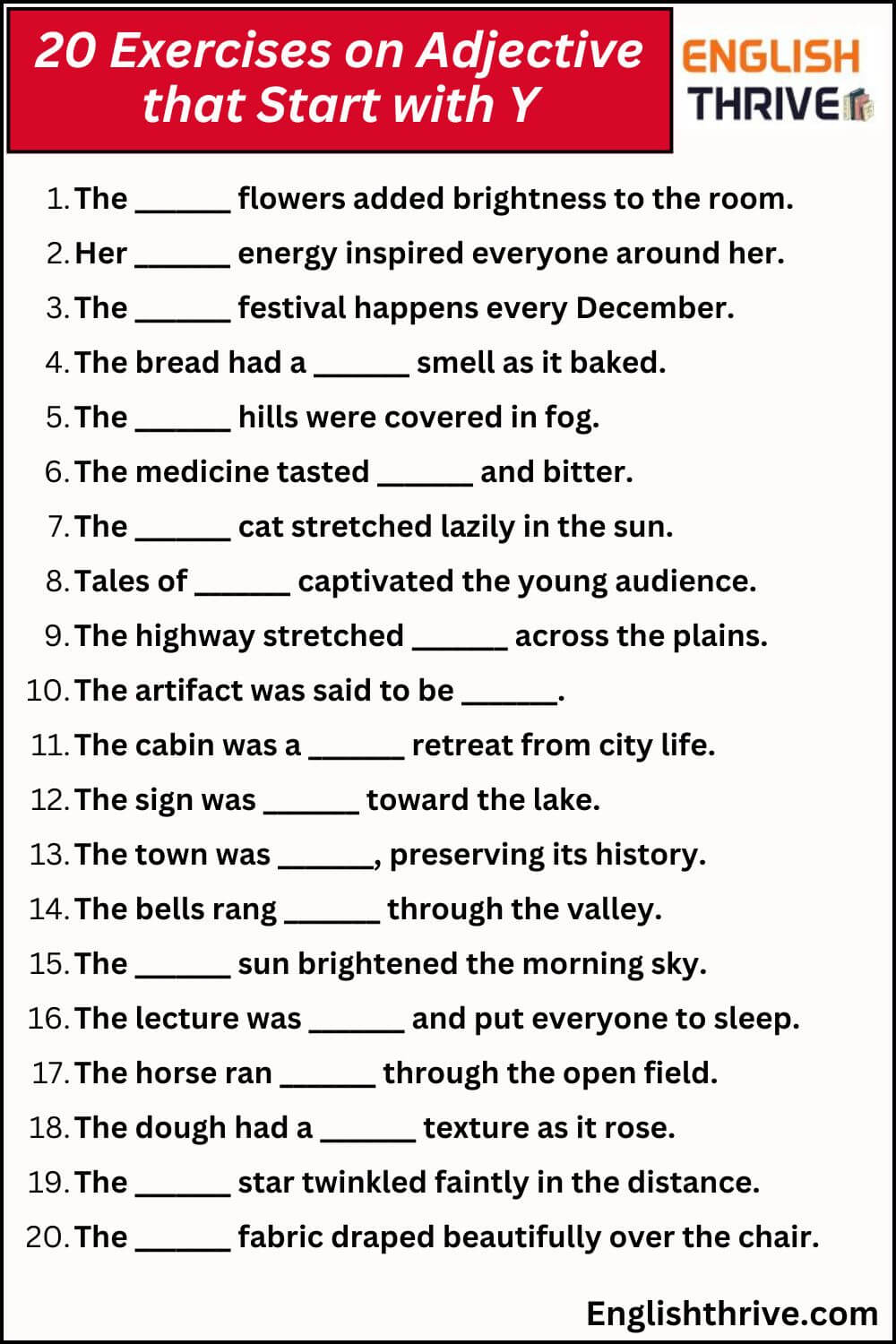 Adjective That Start With Y Example And Exercise