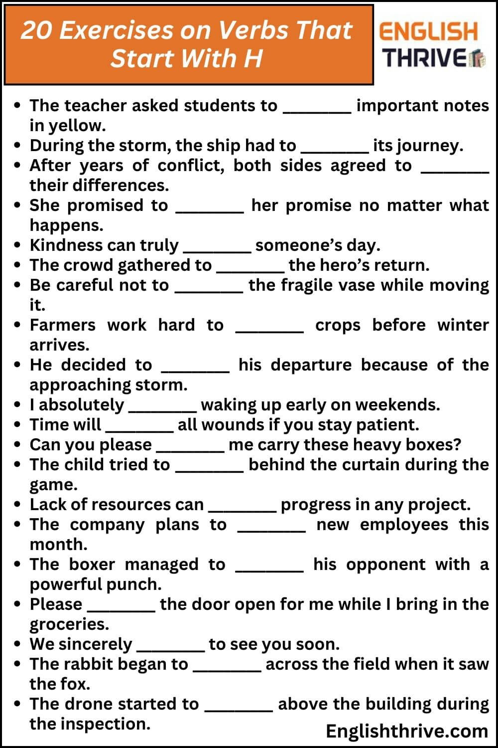 Verbs That Start With H Example And Exercise