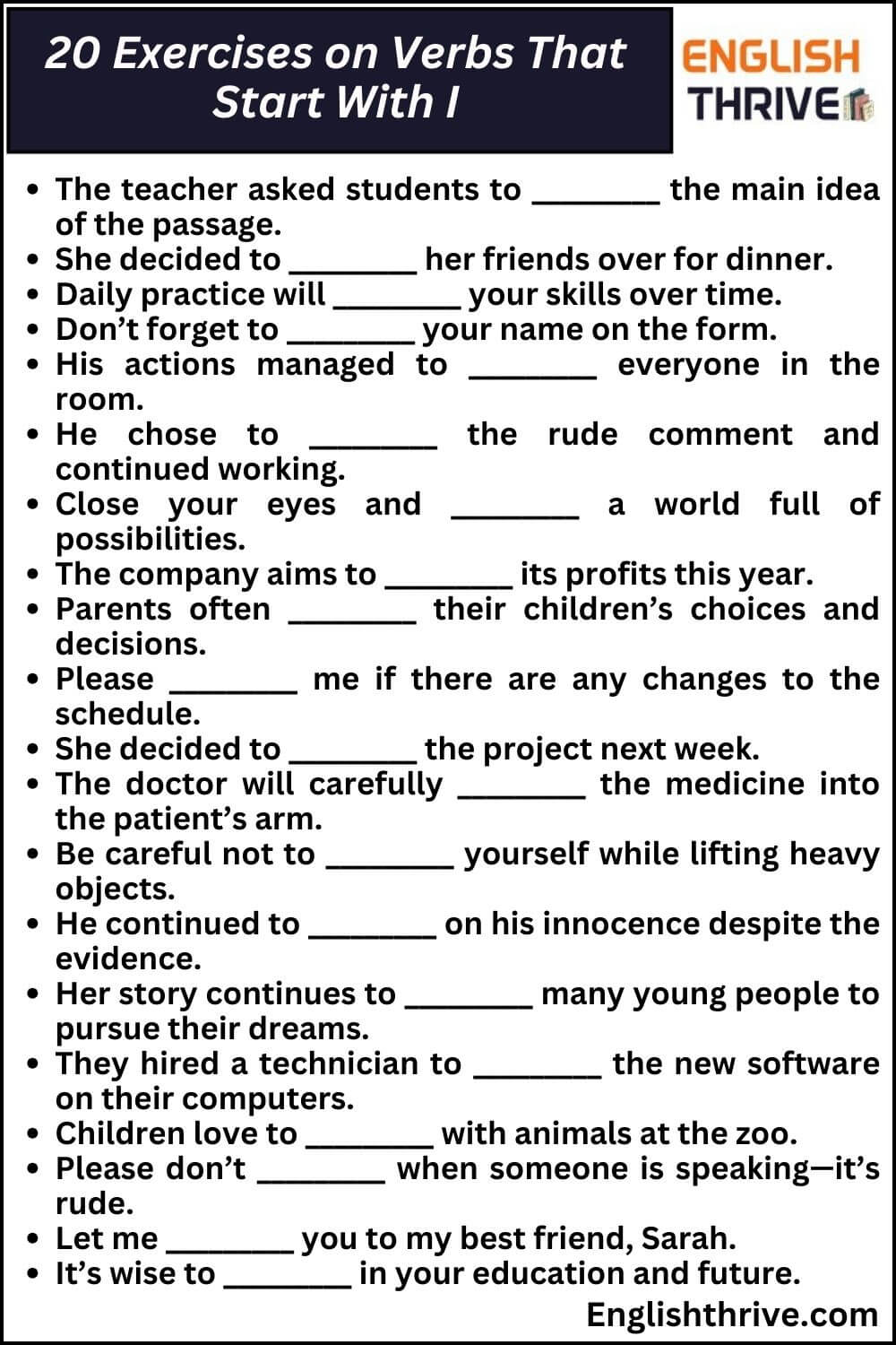 Verbs That Start With I Example And Exercise