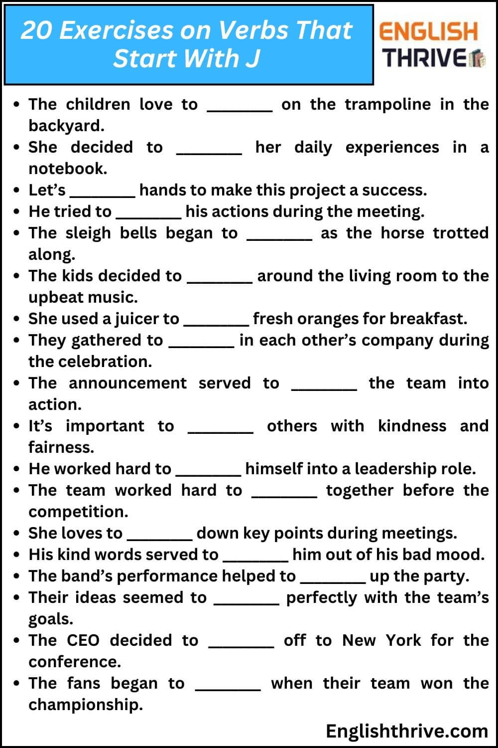 Verbs That Start With J Example And Exercise