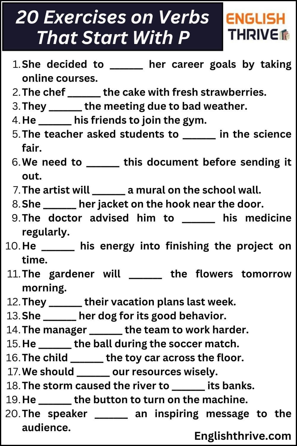 Verbs That Start With P Example And Exercise
