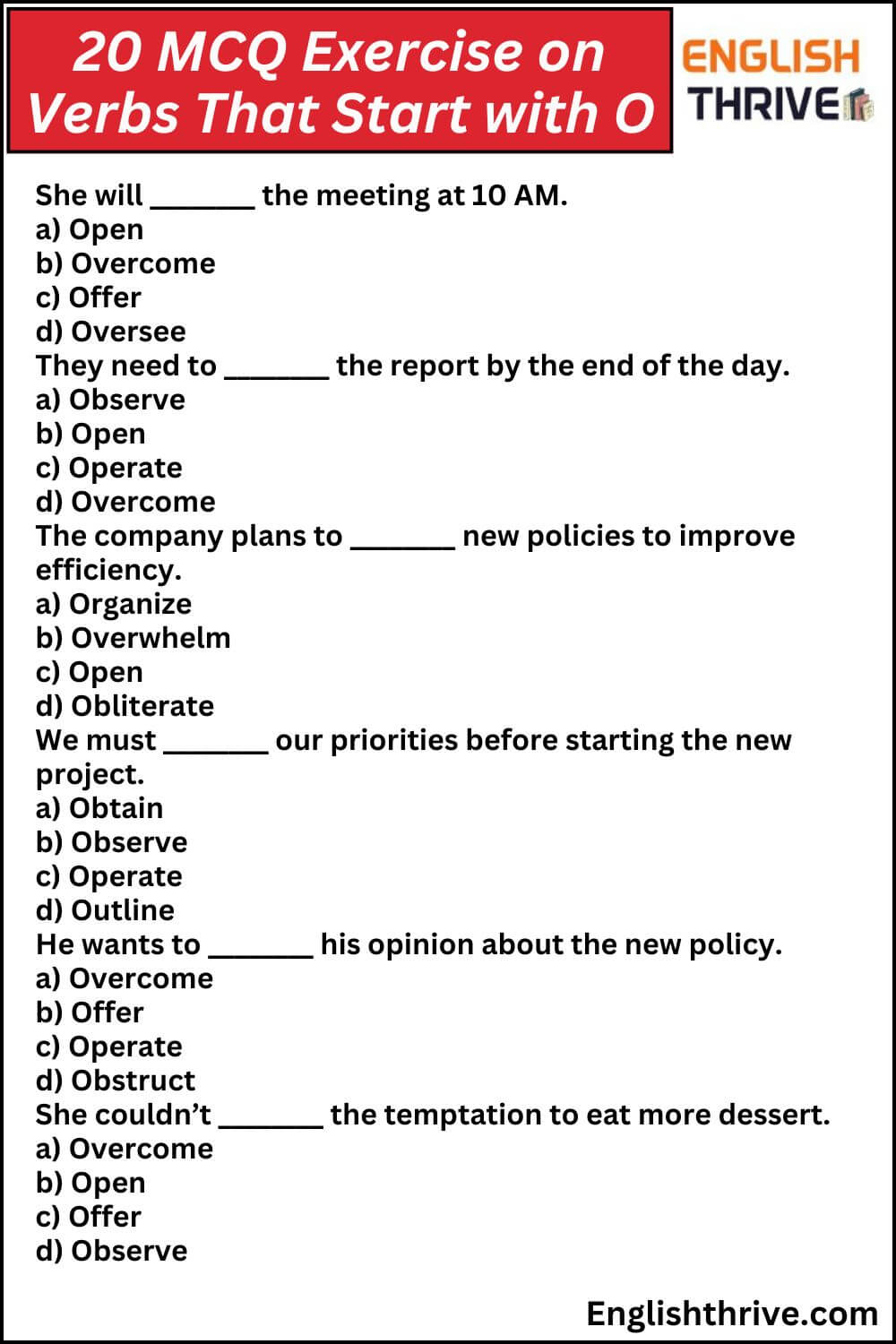Verbs That Start With O Examples And Exercises