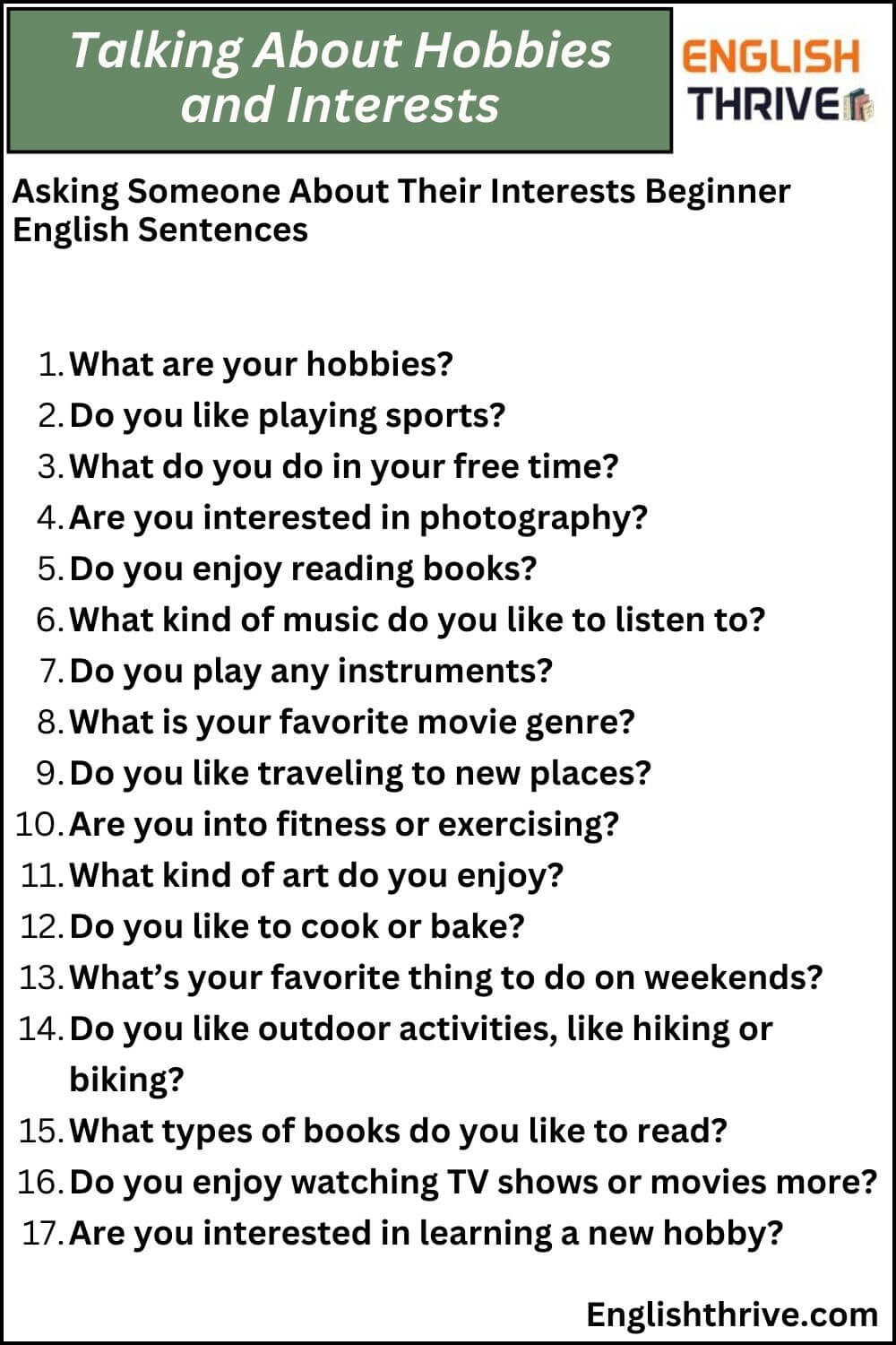 125 English Sentences For Talking About Hobbies And Interests