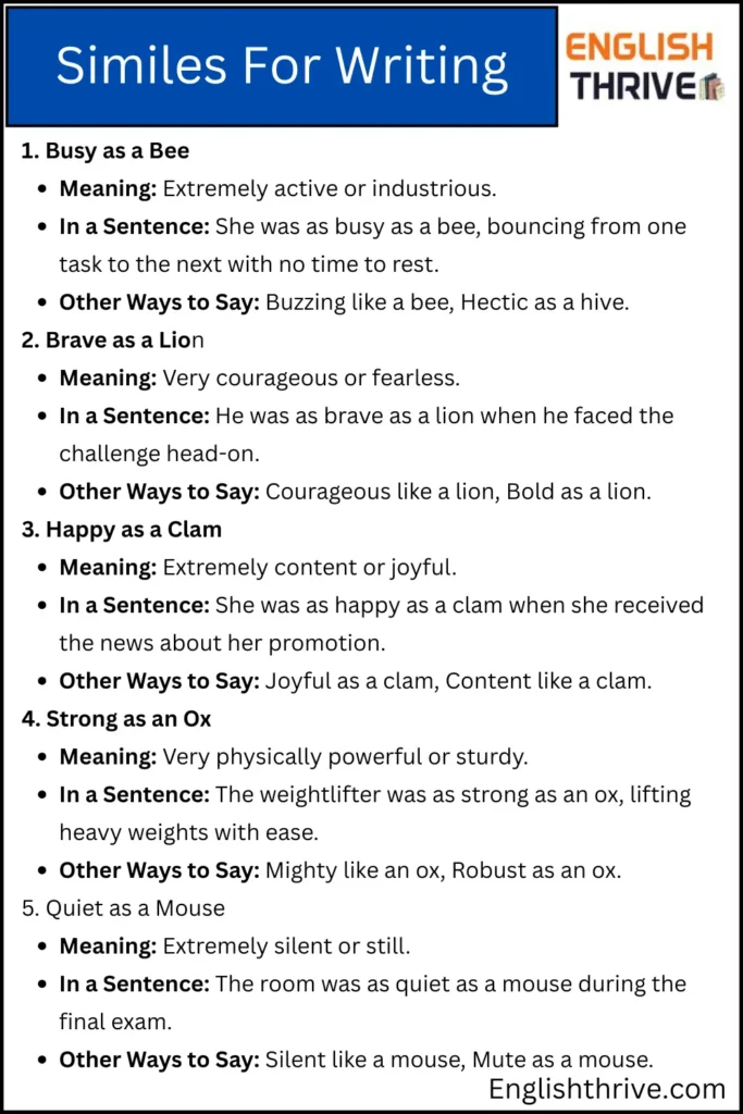 Similes For Writing - English Thrive