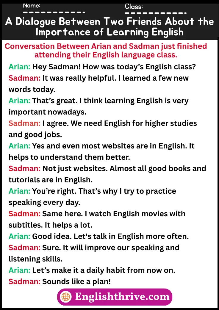 A Dialogue Between Two Friends About The Importance Of Learning English